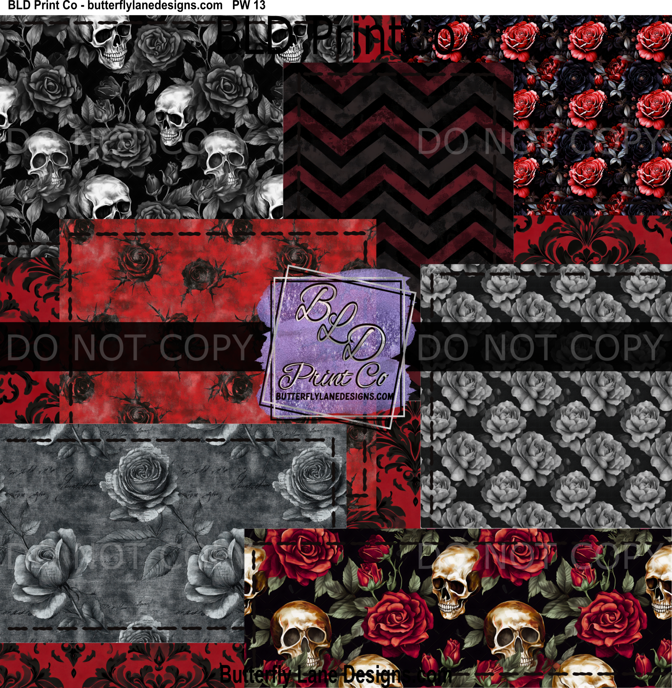 Goth Skulls & Roses patchwork -black stitching BLD - PW13 – Butterfly ...