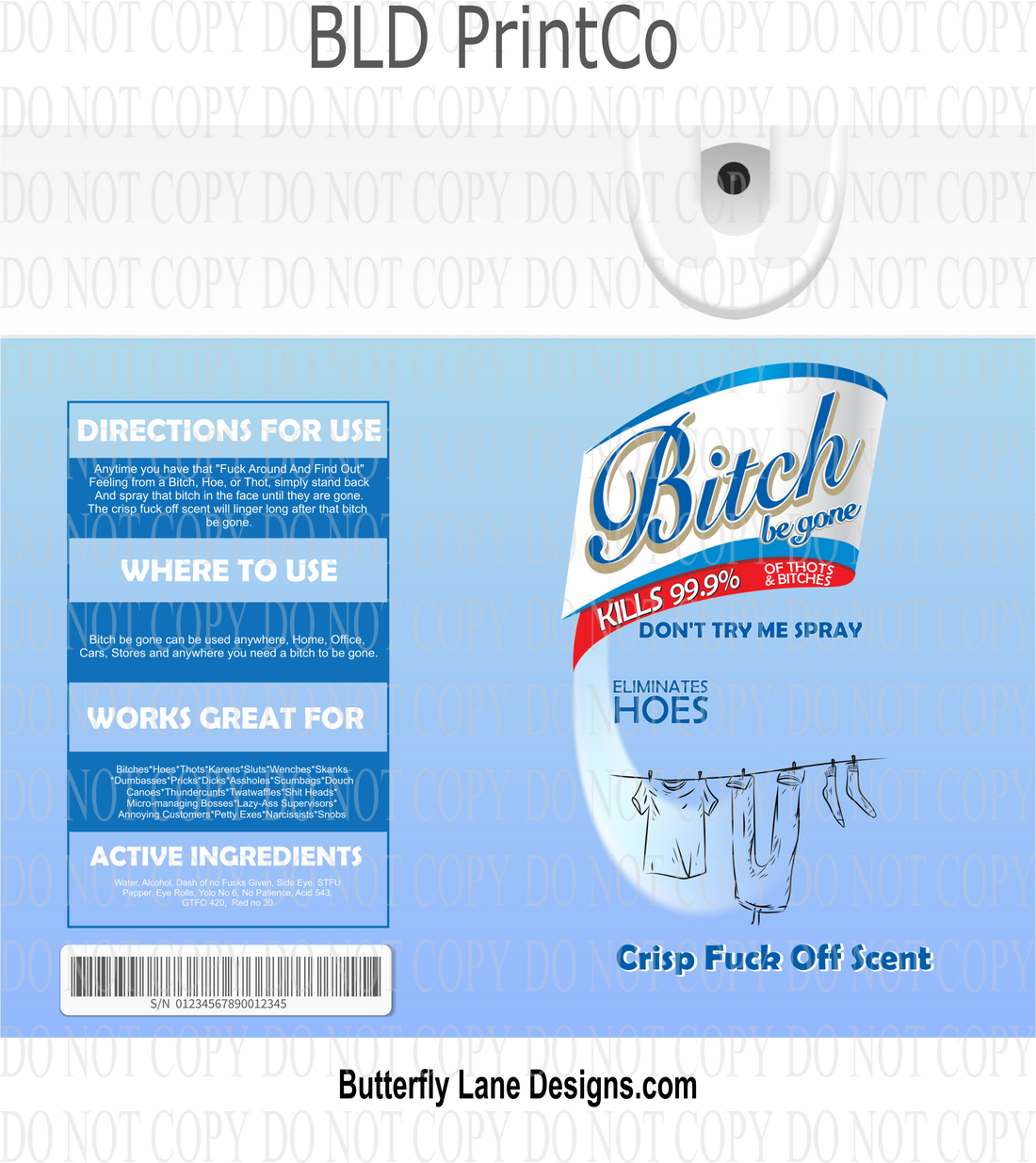 Bitch Be gone-Blue-Adult themed wrap: Tumbler wrap – Butterfly Lane Designs