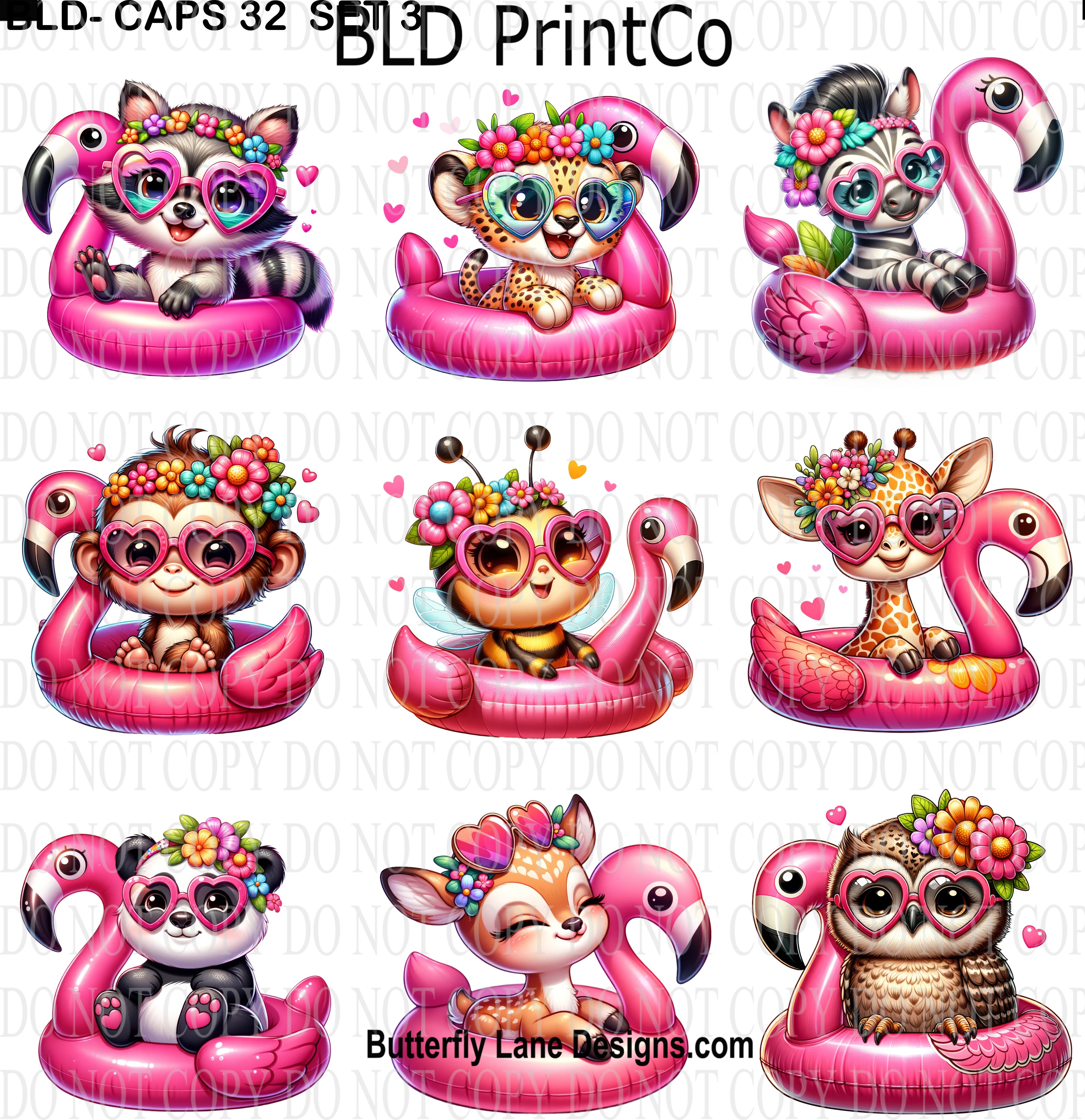 CAPS 32 Cute Animals in floaties- Set 3 – Butterfly Lane Designs