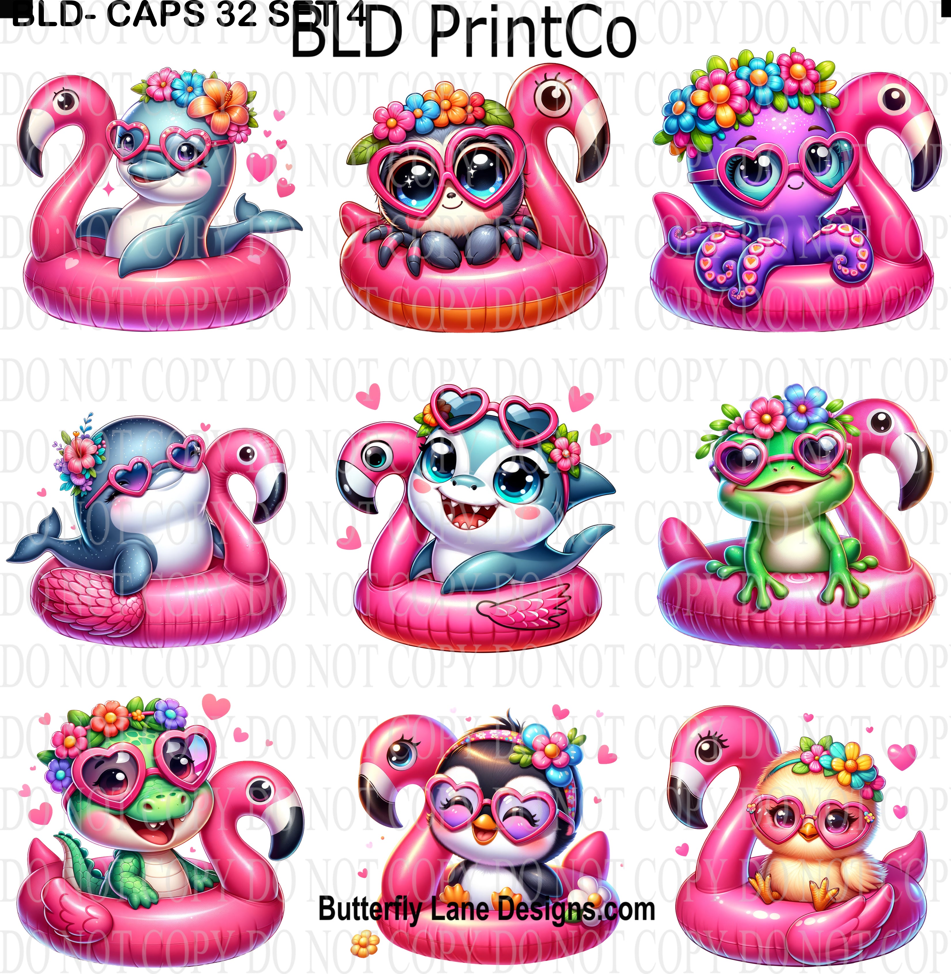 CAPS 32 Cute Animals in floaties- Set 4 – Butterfly Lane Designs