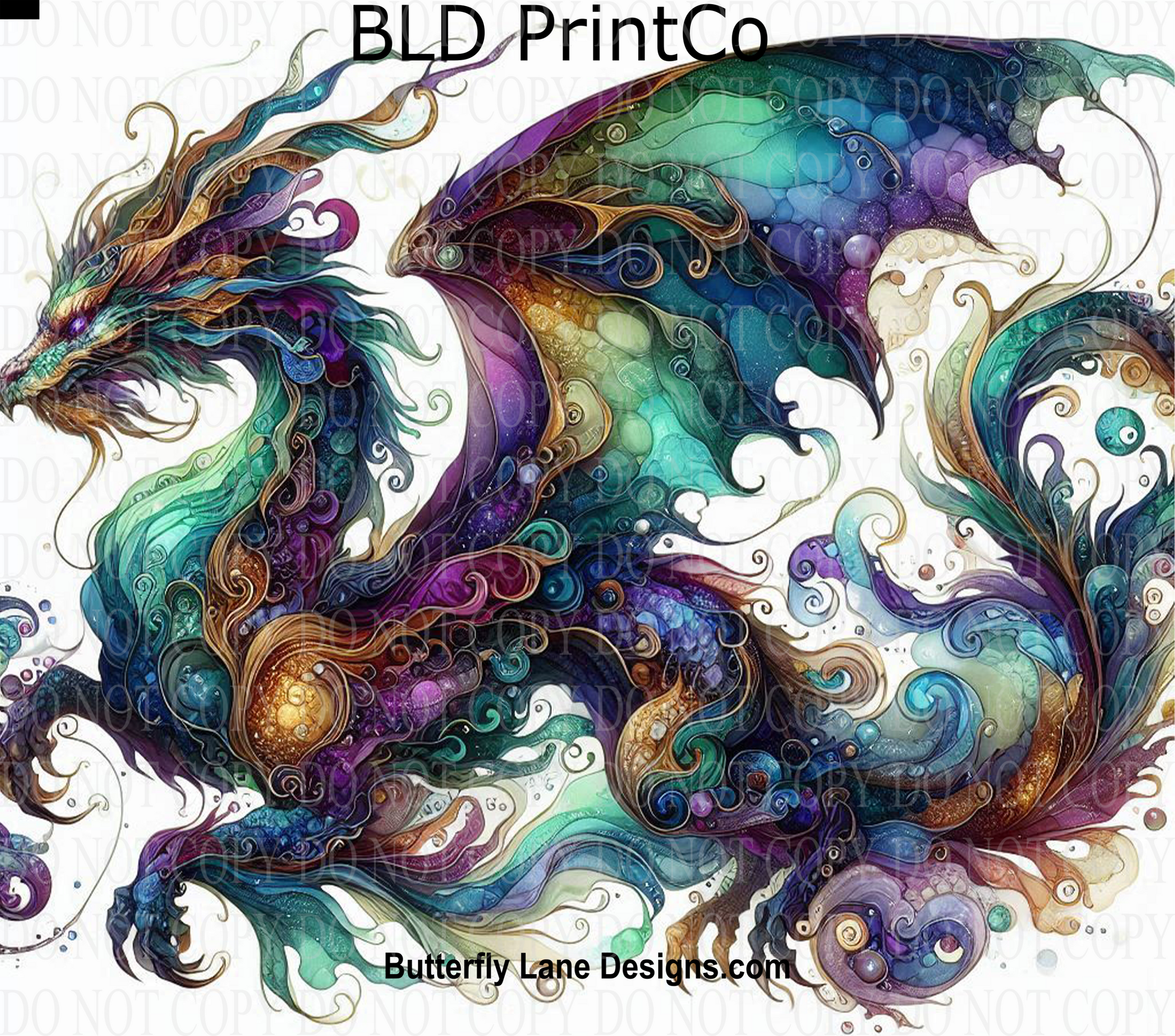 W470 Alcohol Ink effect colorful dragon – Butterfly Lane Designs