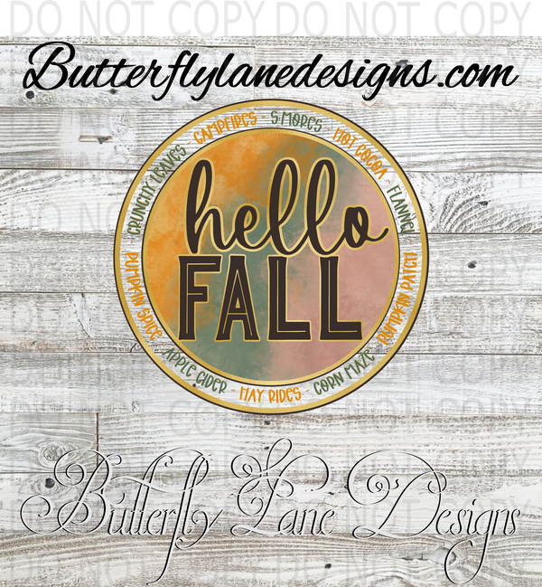 Hello fall-campfires, flannels, smores, hayrides-circle :: Clear Decal ...