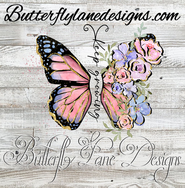 Keep growing- Butterfly :: Clear Decal :: VC Decal – Butterfly Lane Designs