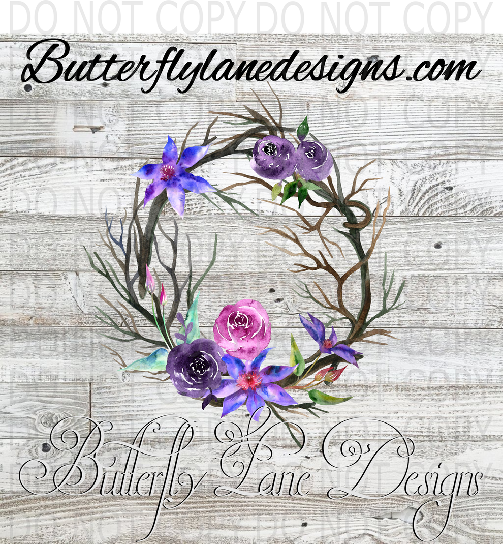 Pastel flowers with vine wreath :: Clear Decal :: VC Decal – Butterfly ...