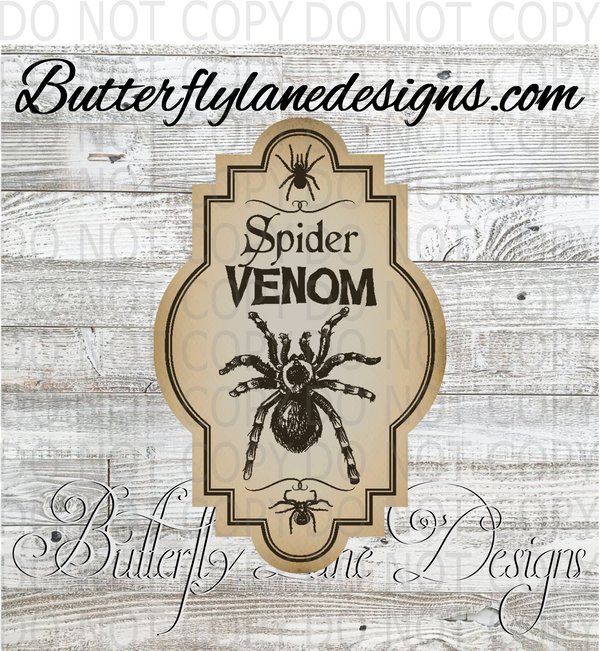 Spider Venom label 02 :: Clear Decal :: VC Decal – Butterfly Lane Designs